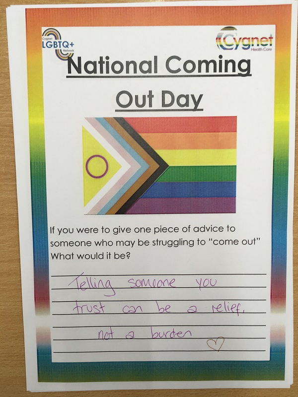 Cygnet Hospital Sheffield celebrate National Coming Out Day - Cygnet